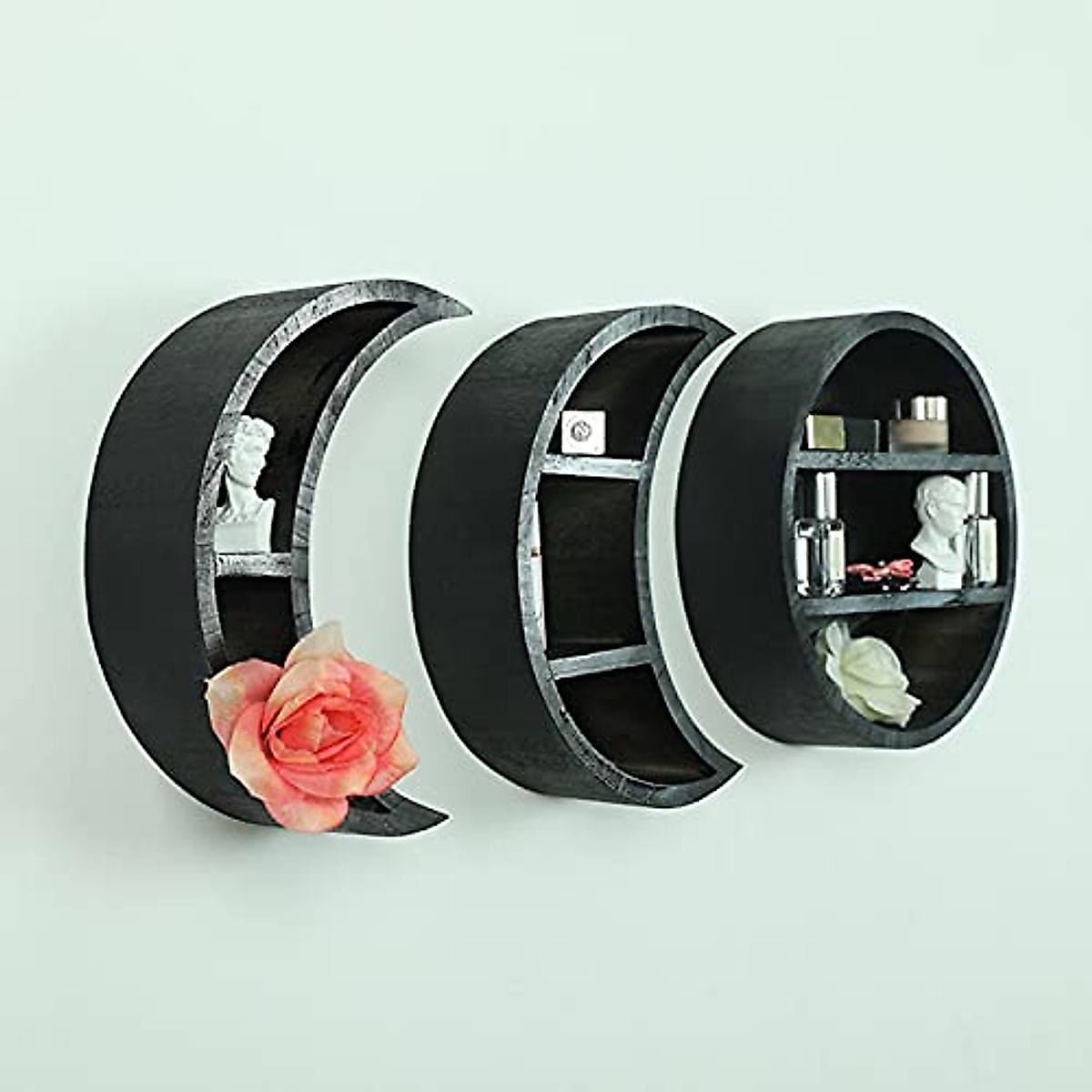 Yudanny Moon Shelf, Wooden Wall Hanging Display Shelf Moon Phase Shelf Wall Decor for Home Office, Black (1833472120967AM103US66)