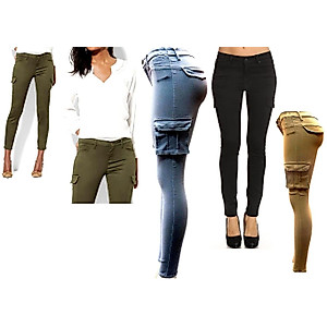 Jack David/Wax Jeans/Lucy Jeans Women's Cargo Pants Stretch Solid Casual Skinny