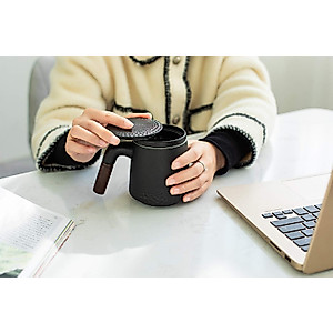 iHarbort Tea Cup with Sandalwood handle, 13 oz, Ceramic Tea Mug with Porcelain Infuser and Lid for Hot Tea or Coffee, Gift Set, 1-Pack (Matte Grey)