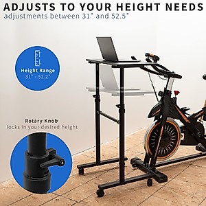 VIVO Height Adjustable 28 x 14 inch Standing Desk Cart for Laptop Office Work, Stationary Training Exercise Bike Use, Small Mobile Workstation with Locking Wheels, Black, CART-V01BK