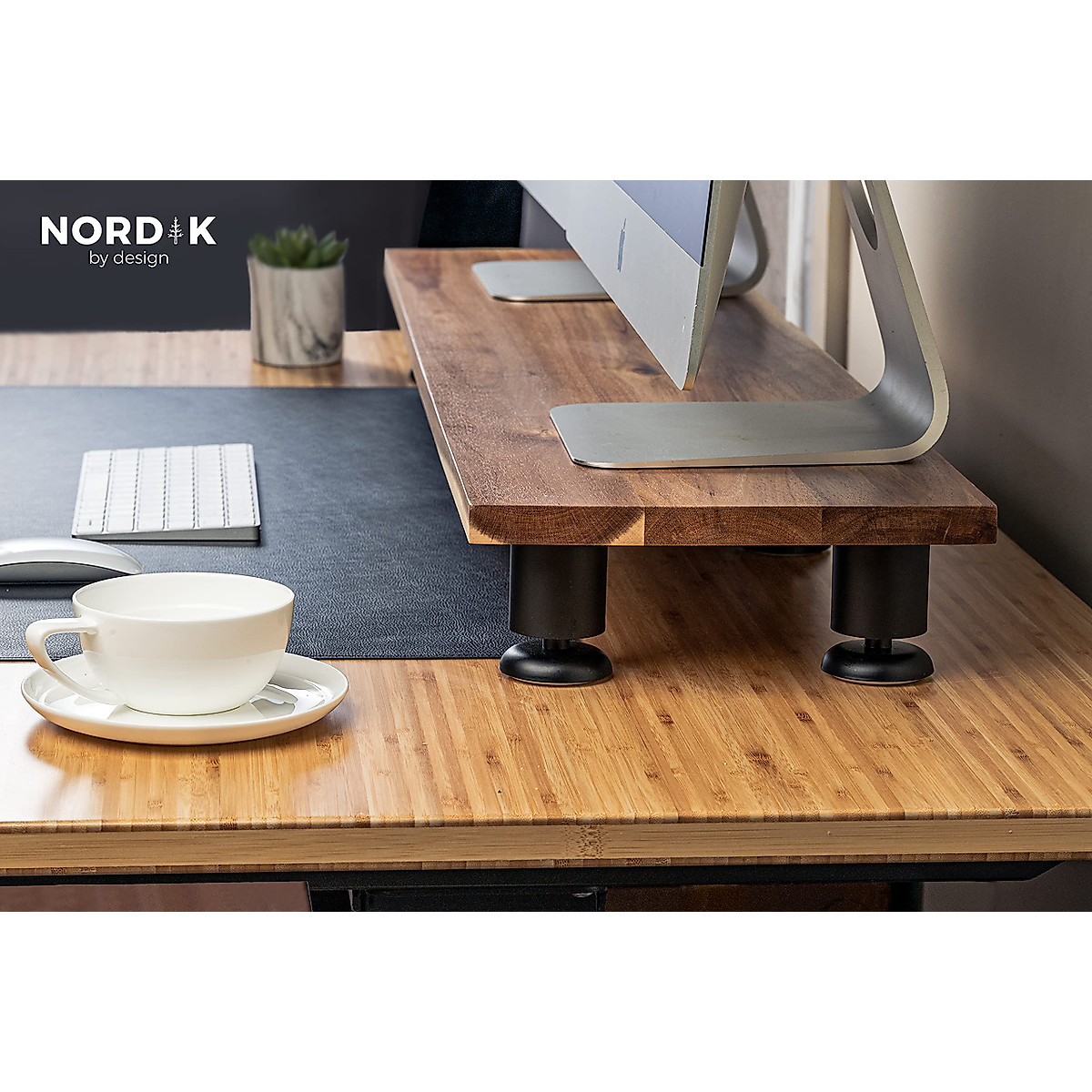 Nordik Large Dual Monitor Riser for 2 - Premium Handmade Hardwood Acacia Computer - Laptop TV Stand with Storage for Desk Accessories - Organizer Television