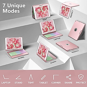 COO iPad Keyboard Case for iPad 10.2" 9th/8th/7th Gen, for iPad Air 10.5"(3rd Gen)/for iPad Pro 10.5 in, Backlit 10 Color 360 Screen Rotation Case for iPad with Keyboard, Auto Sleep/Wake - Rose Gold