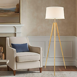Kira Home Grace 60.5" Mid Century Modern Tripod LED Floor Lamp + Energy Efficient 9W Bulb, Wooden Tripod Legs + White Shade