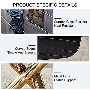 71’’ Modern Glass Dining Table for 8, Large Rectangular Dining Room Table with Golden Metal Legs, Minimalist Kitchen Table for Restaurant, Meeting Room, Imitation Marble Black Desktop