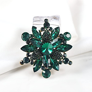 YOQUCOL Vintage Dark Green Austrian Crystal Rhinestone Flower Shape Brooch Pin For Women