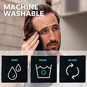 SweatBlock Microfiber Sweat Absorbing Handkerchief - Sport, Gym, Daily Use - for Hands, Face, Body - Machine Washable, Reusable - Men & Women - 10x10 (5 Pack, Black)