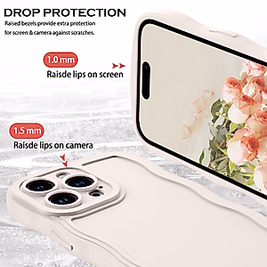YINLAI Designed for iPhone 14 Pro Max Case 6.7 Inch, Cute Curly Wave Frame Shape Slim Soft Silicone Gel Rubber Phone Cover, TPU Bumper Women Girly Shockproof Protective Case, White/Stone