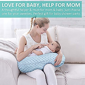 Minky Nursing Pillow Cover, Nursing Pillow Case Plush Breastfeeding Pillow Slipcover Fits Nursing Pillow, Ultra Soft Snug for Infant & Baby Boy Girl, Machine Washable & Breathable, Grey & Light Blue