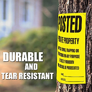 Posted Signs No Trespassing No hunting signs, (100 Pack) Posted Signs No Hunting or Trespassing Signs, Heavy Duty, Weather Resistant, 11” x 11" Posted Signs Yellow
