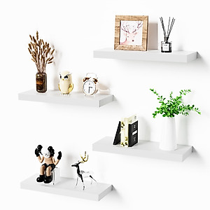 Bellsal Floating Shelves for Wall, White Engineered Wood Wall Shelf Set of 4, 16" Wall Mounted Floating Shelf for Kitchen, Living Room, Bedroom, Bathroom Storage, Book Shelf for Wall Home Decor