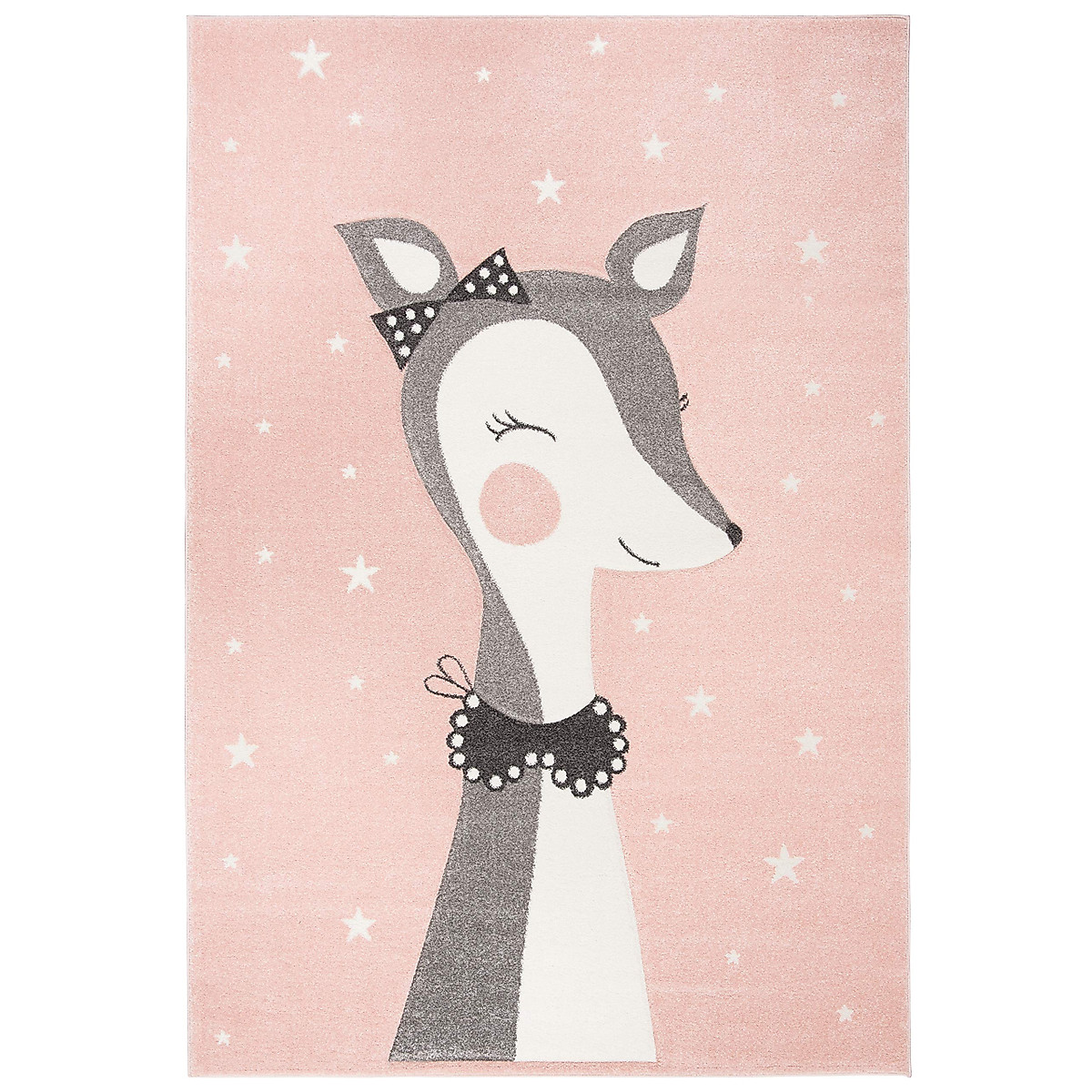 SAFAVIEH Carousel Kids Collection Accent Rug - 4' x 6', Pink & Ivory, Doe Design, Non-Shedding & Easy Care, Ideal for High Traffic Areas for Boys & Girls in Playroom, Nursery, Bedroom (CRK191P)