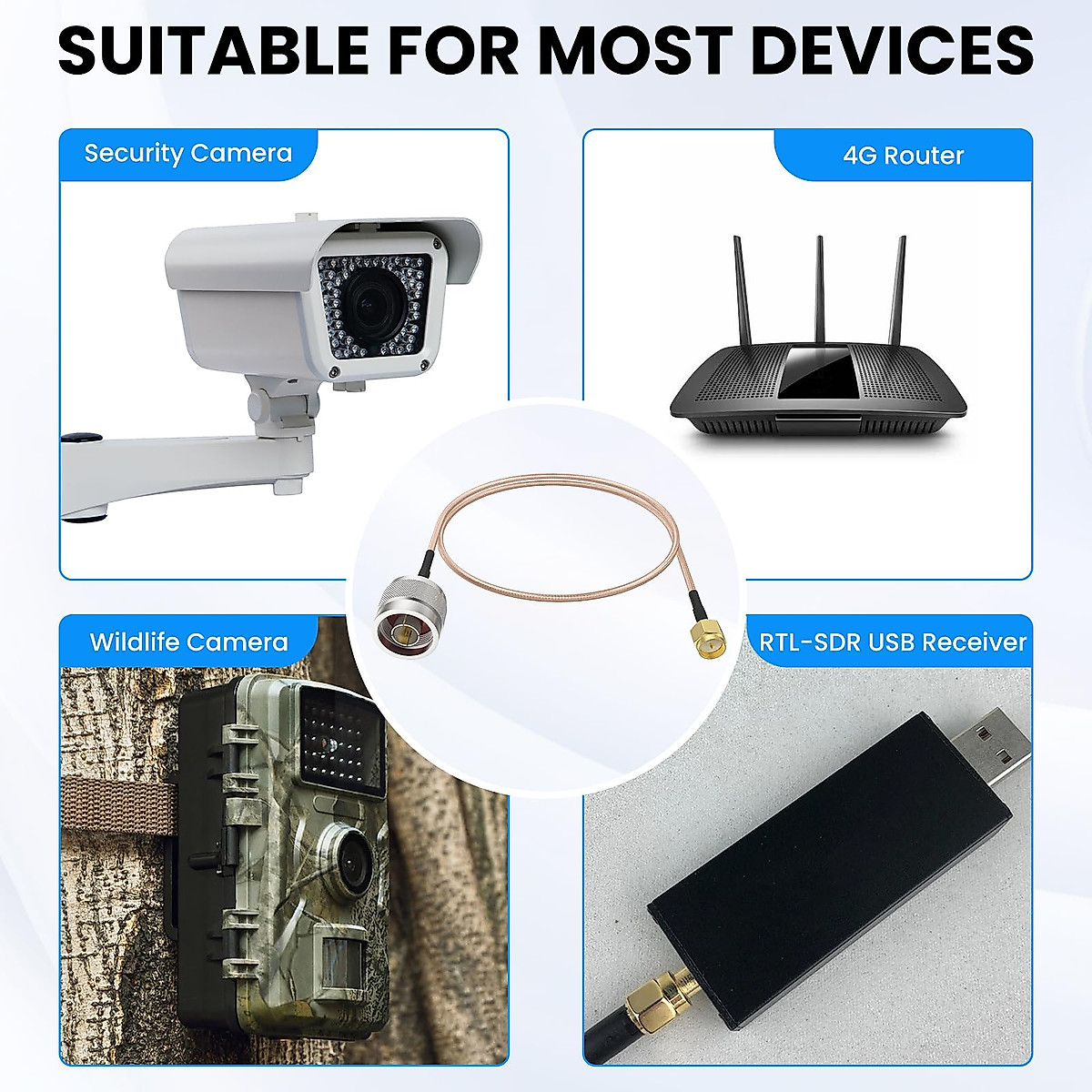 SDTC Tech N Type Male to SMA Male Coaxial Adapter Cable Coax Antenna Extender Wi-Fi Connector RG316 Jumper (20 inch/ 50cm)