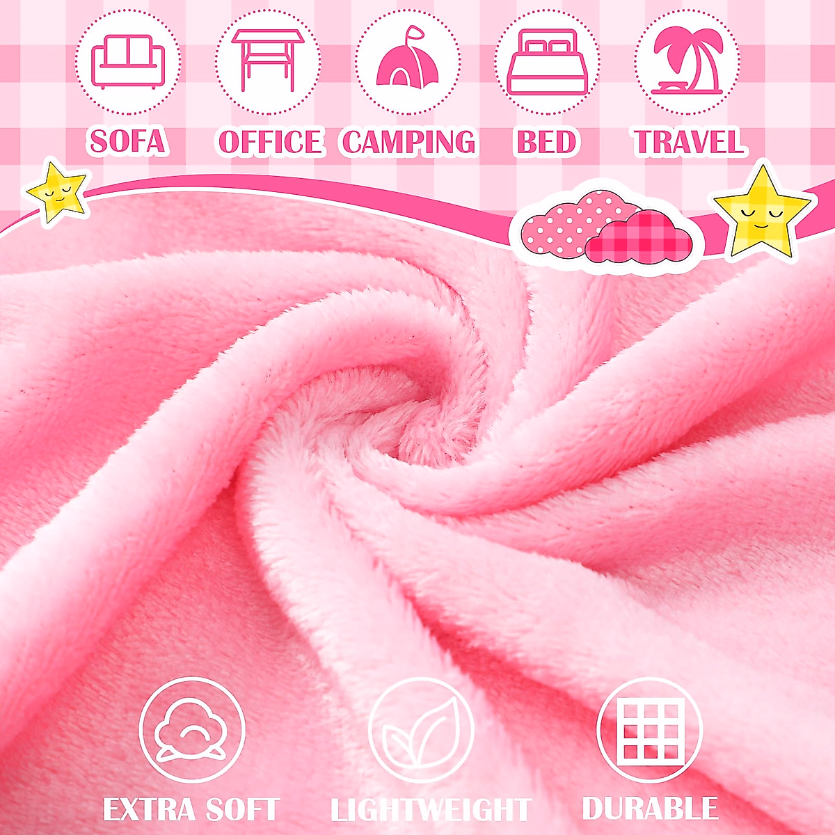 8 Pieces 8 Pieces Sleepover Party Supplies Include Soft Throw Blankets Air Mattress Sheet Pad Covers for Spa Sleepover Slumber Birthday Party Favors (White and Pink)