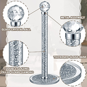 Silver Paper Towel Roll Holder Bling Stand Towel Tissue Roll Countertop Napkin Paper Towel Holder for Bathroom Crystal Holder Crushed Diamond Home Decor for Kitchen Bathroom Toilet 13 Inches High
