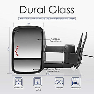 MOSTPLUS Power Heated Towing Mirrors Compatible for 2003-2006 Chevy Silverado Suburban Tahoe GMC Serria Yukon with Arrow Signal Light, Manul Telescoping (Set of 2) (Black)