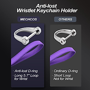 MECHCOS Car Key Fob Keychain Holder Genuine Leather Wristlet Loop Key Chain Circle Carabiner Clip for Men and Women with Anti-Lost D Ring, Screwdriver, 4 Key Rings, 360 Degree Rotatable, Purple