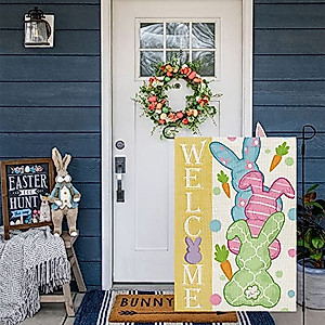 CROWNED BEAUTY Easter Bunnies Tail Garden Flag 12x18 Inch Double Sided for Outside Burlap Small Carrots Welcome Yard Holiday Decoration CF716-12