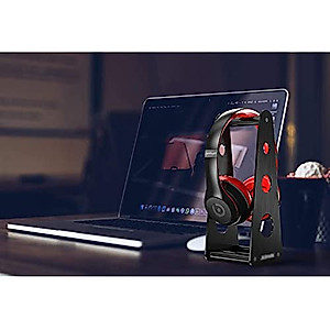 Headset Stand Aluminum Alloy Headphone Stand Head-Mounted Universal Simple Tabletop Earphone Stand Gaming Headset Base Earphone Rack Headphone Stand (Color : Black Red)