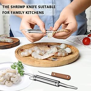 3pcs Shrimp Deveiner Tool — 5 in 1 Multifunctional Shrimp Fish Knife with 1 Wooden Prawn Peeler, 2 Stainless Steel Shrimp Peeler and Deveiner Tool, Seafood Shrimp Line Knife Kitchen Tool.