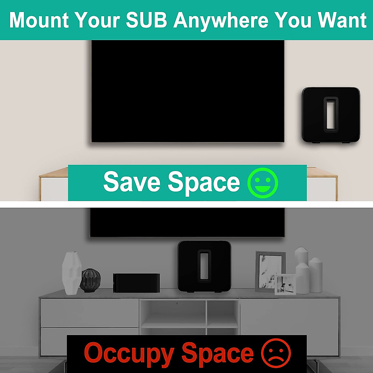 Yibracki Wall Mount for Sonos Sub Gen 3 Gen 2 Mount, Heavy Duty Wall Mount for Sonos Sub Mounts, Mounting Brackets for Sonos Wireless Sub with Hardware Kit, Black