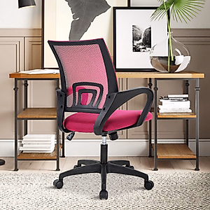 Pink Office Chair Ergonomic Desk Chair Mesh Computer Chair with Lumbar Support& Armrest, Adjustable Mid Back Executive Task Chairs, Rolling Swivel Chair Kids Desk Chair for Women
