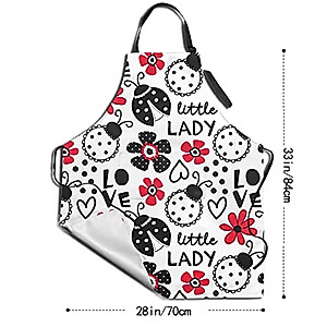 Valentine's Day Love Flower Kitchen Apron -Little Ladybug Cooking Bib Aprons Waterproof Chef Apron for Grilling Baking Gardening Adjustable Neck Strap