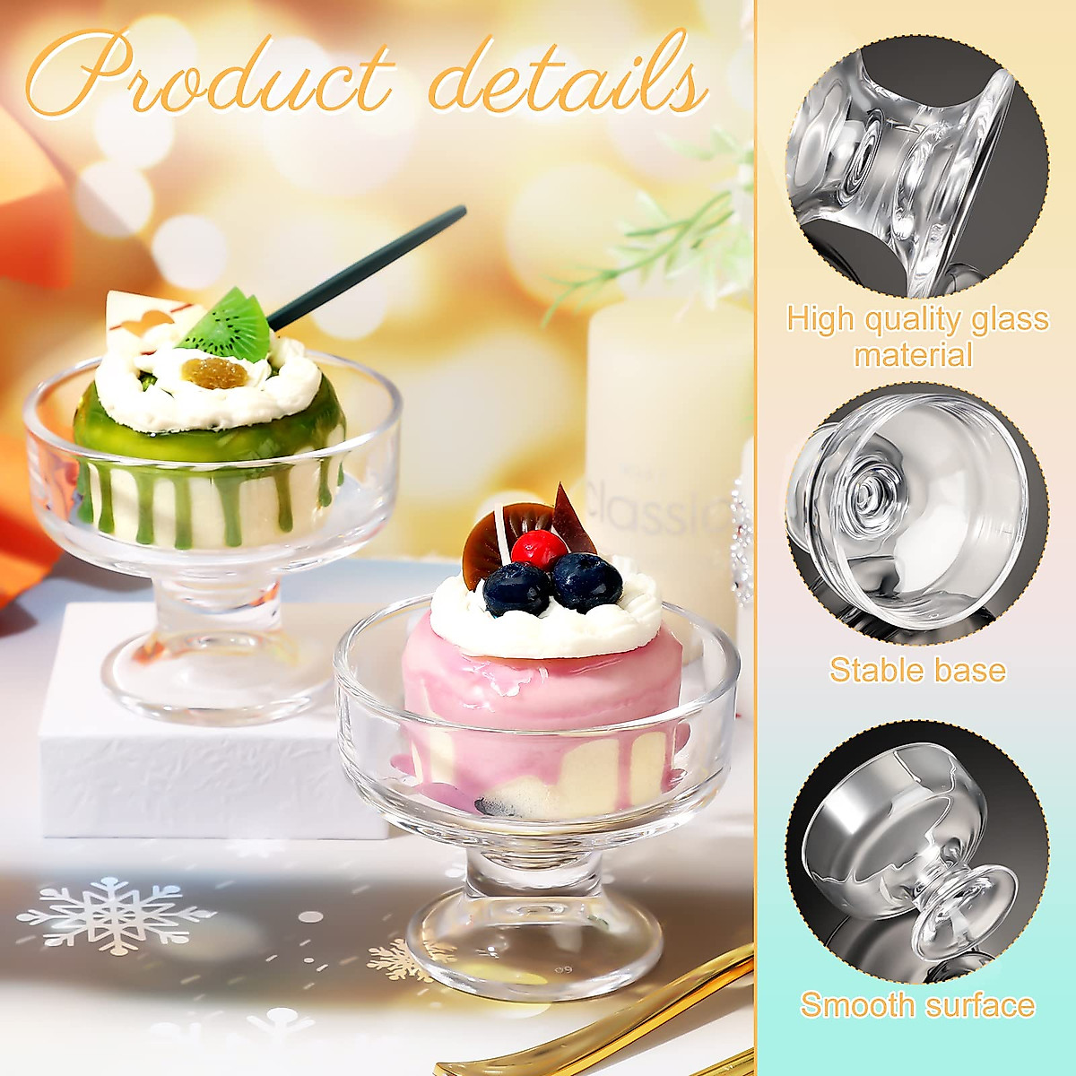 12 Pcs Glass Ice Cream Bowls Set 9 oz Mini Dessert Bowls Small Clear Ice Cream Cups Parfait Sundae Trifle Bowl Footed Glass Dessert Cups Serving Dishes for Nuts Fruit Pudding Snack Cereal Party Favors