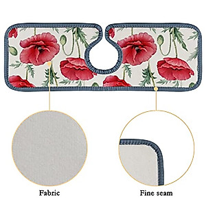 Absorbent Kitchen Faucet Mats 2 Pieces Red Poppy Flowers Faucet Sink Splash Guard Bathroom Counter and RV,Faucet Counter Sink Water Stains Preventer