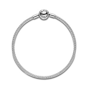 PANDORA Moments Mesh Bracelet - Sterling Silver Charm Bracelet for Women - Compatible Moments Charms - Features Sterling Silver - Gift for Her - 7.5"