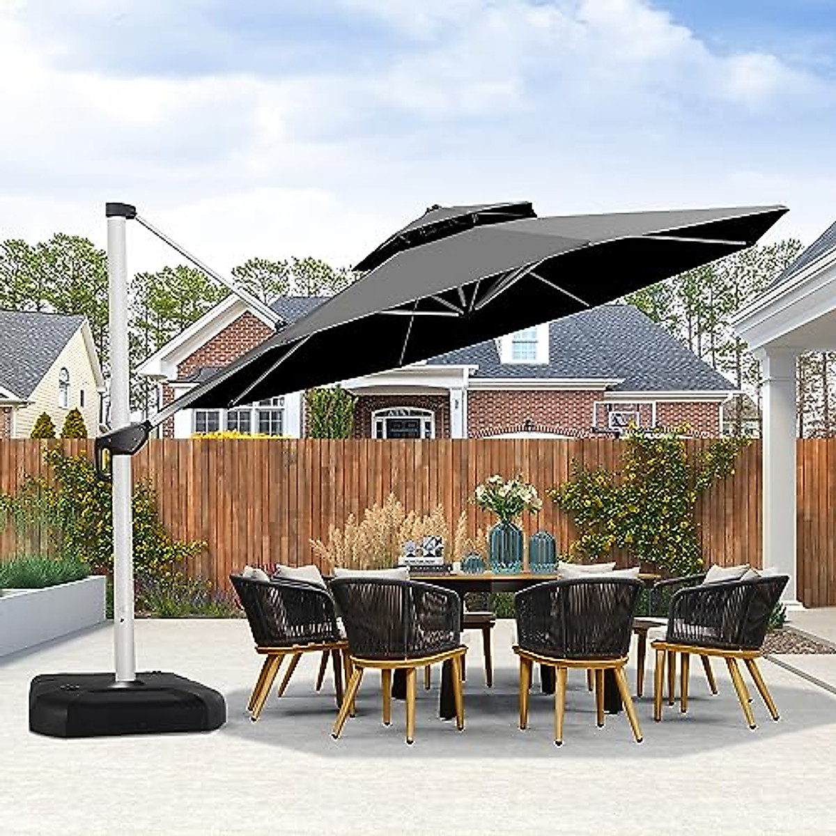 PURPLE LEAF 13 Feet Double Top Round Deluxe Patio Umbrella Offset Hanging Umbrella Outdoor Market Umbrella Garden Umbrella, Black