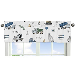 Sweet Jojo Designs Construction Truck Window Treatment Valance - Grey Yellow Black Blue and Green Transportation