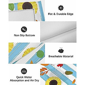 Outdoor Rug 5' x 8', Fall Pumpkin Sunflowers Large Area Rugs for Patio/RV/Deck/Porch/Indoors, Thanksgiving Harvest Blue Stripes Water Absorption Camping Rug Carpet, Lightweight Washable Rug Runners