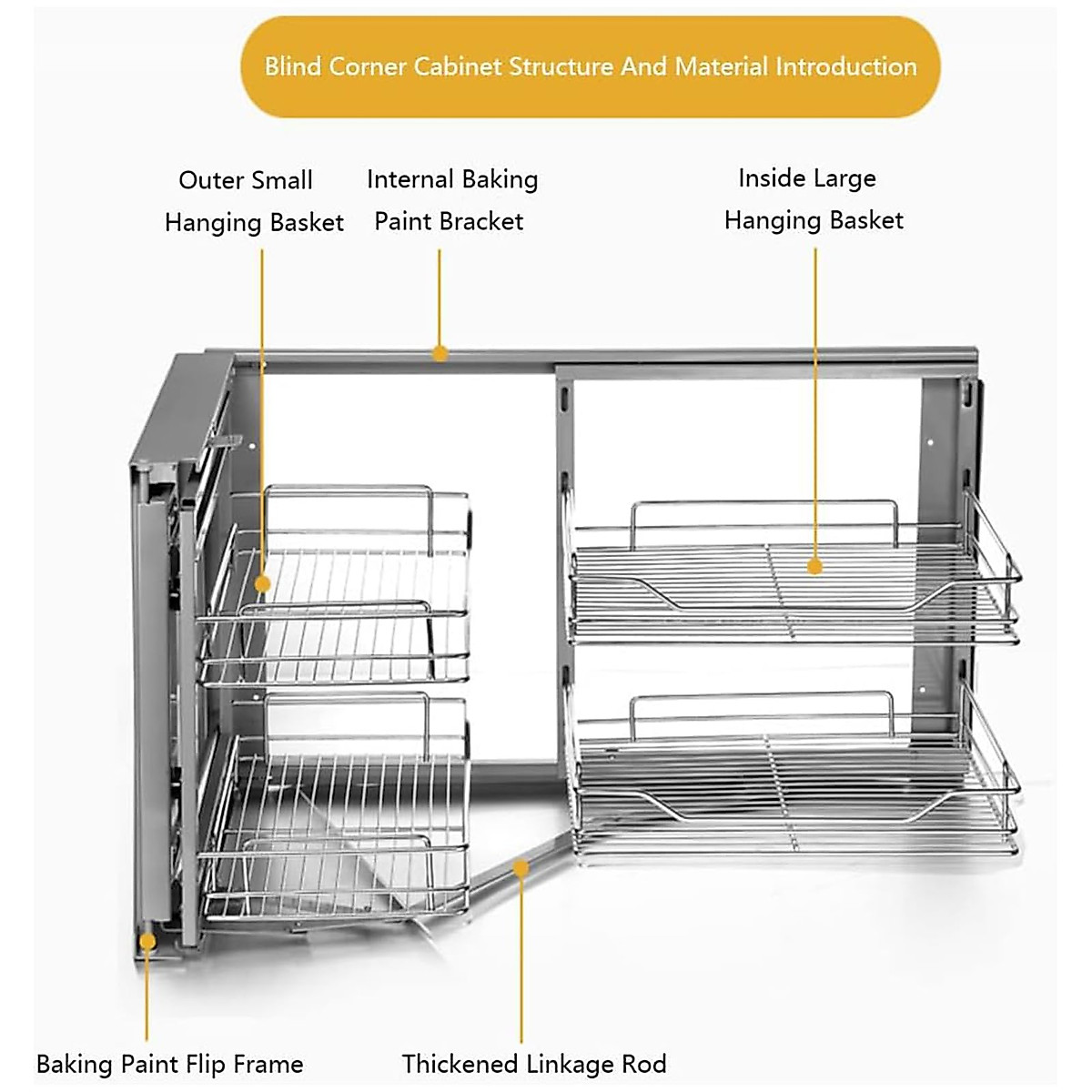 QLYFWLKQ 15" Blind Corner Organizers, Magic Corner Base Cabinet Pull Out Left, 2 Tier Pull Out Cabinet Organizer for Kitchen Cabinet (LeftOpen)
