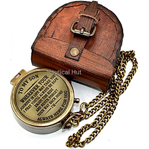 to My Son Engraved Brass Compass Gift to My Son/Nautical Gift for Son from Dad/Gift to Son from Mom/Gift for Son,Father Son Gift,Mother Son Gift,Love Mom,Son from Mom, Love Dad/with Leather Case