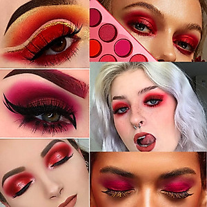 Afflano Red Eyeshadow Palette Makeup, Ultra Pigmented and Blending Bright Dark Hot True Red Eye Shade 12 Color, Cruelty Free Velvet Matte Shimmer Warm Fall Sunset Pink Red Eye Shadow Pallet