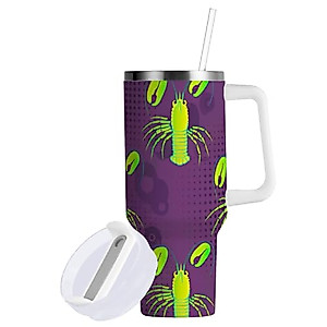 Lobsters Yellow Green Purple Double Insulated Tumblers with Handle and Straw Lid for Water, Insulated Tumbler 30 OZ / 0.89 L