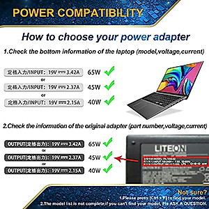 19V 3.42A 65W 45W AC Charger Replacement Acer Aspire 5 A515 R5 Chromebook 11 13 14 15 C720 CB3-532 CB5 Spin SP111 Swift SF315 TravelMate Spin B118 Spin SP513 Power Cord(Two Connectors Included)