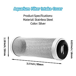 Bivethoi Stainless Steel Aquarium Filter Intake Cover, 16mm Shrimp Filter Guard Metal Fish Tank Filter Intake Strainer, Mesh Tube Filter Net Cover Aquarium Inlet Filter Screen for Fish Tank