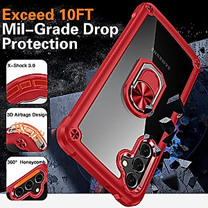 GOLDJU for Samsung Galaxy A14 5G Case, Galaxy A14 Case with [1P Screen Protector]& [1P Camera Lens Protector]& [Metal Kickstand]& [10FT Military Grade Drop Protection] Clear Back 2023(Red)
