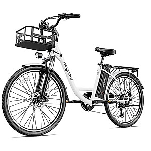 Heybike Cityscape Electric Bike 350W City Cruiser Bicycle Up to 40 Miles Removable Battery, 7-Speed and Dual Shock Absorber, 26/'' Commuter for Adults, White