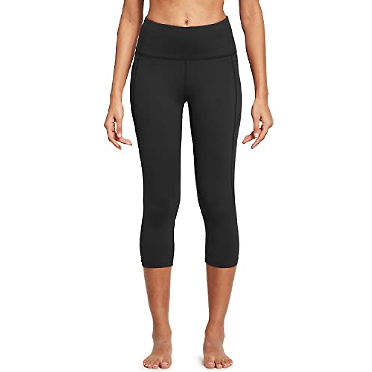 BALEAF Women's Capri Leggings Workout Yoga Running Capris High Waisted Pull On Cropped Leggings with Pockets Black M