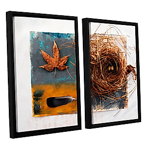 ArtWall 2 Piece Elana Ray's Nest with Eggs Feather & Sycamore Leaf Floater Framed Canvas, 24 x 36", Multicolor
