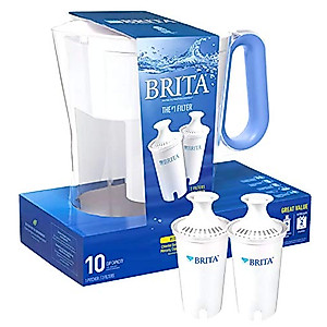 Brita Wave Filtered Water Filter Pitcher 10 Cup Capacity Includes 2 Filters - Blue