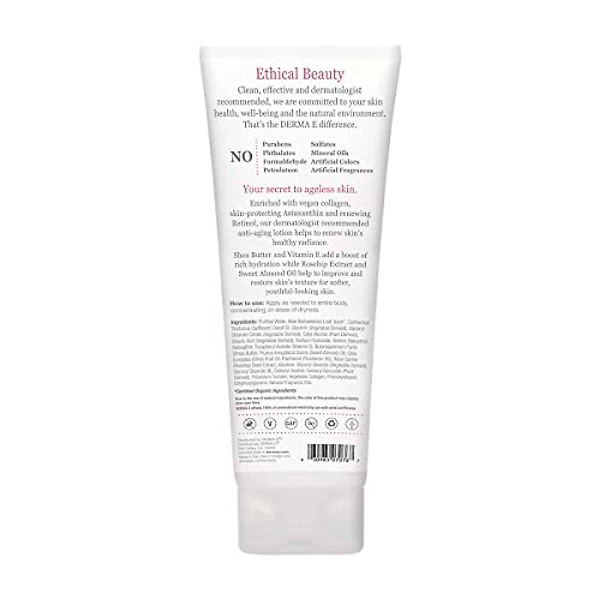 DERMA-E Rosehip and Almond Anti-Aging Shea Body Lotion – Vegan Collagen, Retinol and Vitamin E Moisturizer for Dry Skin – Gently Scented Cruelty Free Moisturizing Cream, 8 oz