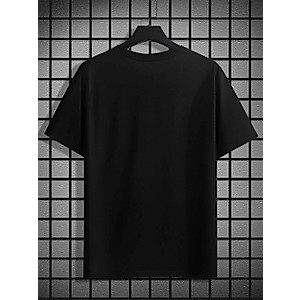 SOLY HUX Men's Color Graphic Letter Print Short Sleeve T Shirt Casual Summer Tee Tops Black Letter Print M