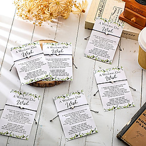 Sasylvia 50 Sets Wedding Favors for Guests Bracelets Bulk Adjustable Bracelets with Thank You Wish Cards for Wedding Party Gifts Bridal Shower Souvenirs(Greenery)