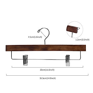 Nature-Smile Solid Lotus Wood Deluxe Wooden Pants Hangers Bottom Hanger Jeans Hanger Skirt Hanger with 2-Adjustable Clips Anti Rust Hook 20 Pack (Retro)
