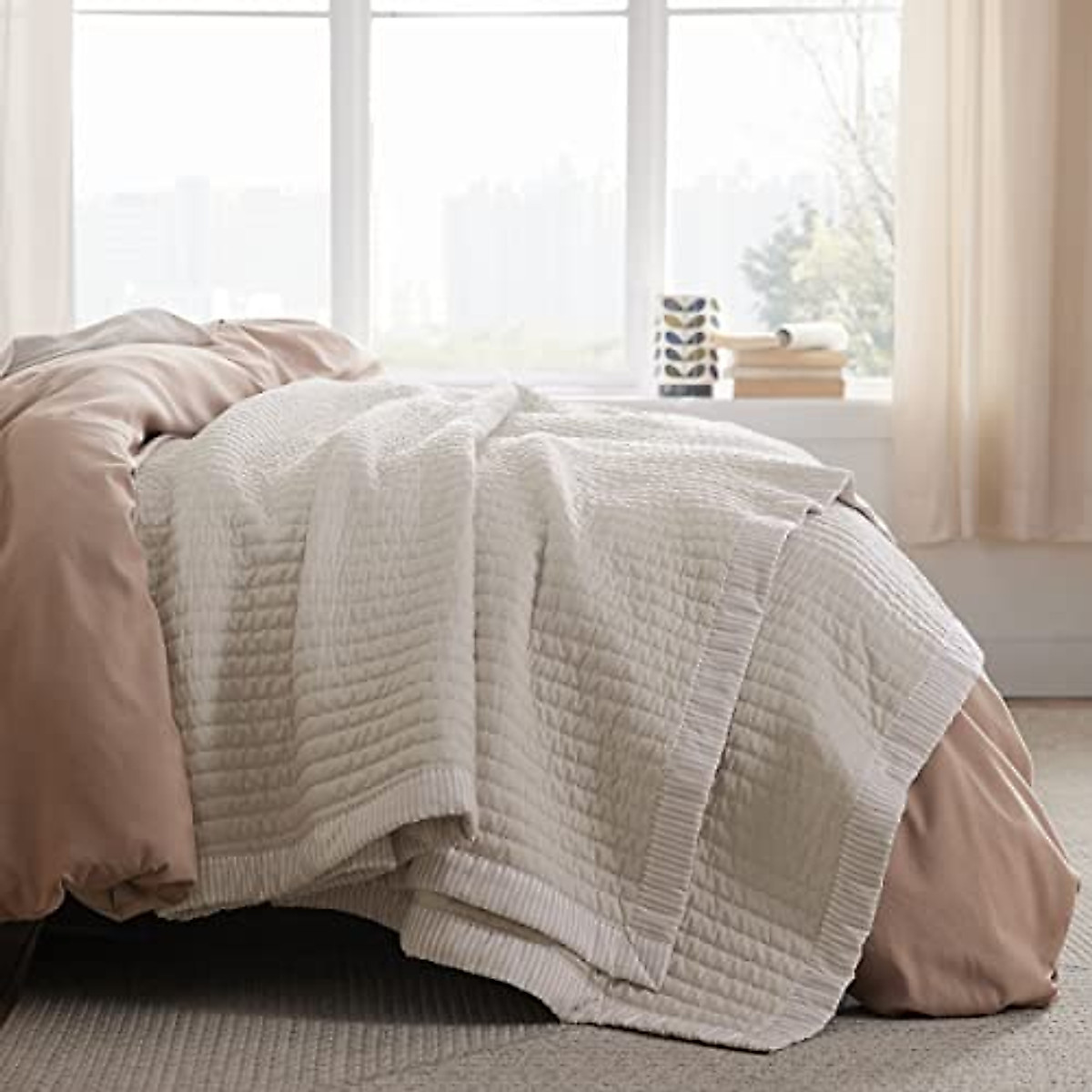 Bedsure Linen Quilt Queen Size - Lightweight Soft Quilt Bedding Set for All Seasons, Bedspreads & Coverlets, Corduroy Pattern Quilt Set, 3 Pieces, 1 Quilt (90"x96") and 2 Pillow Shams (20"x26"+2")