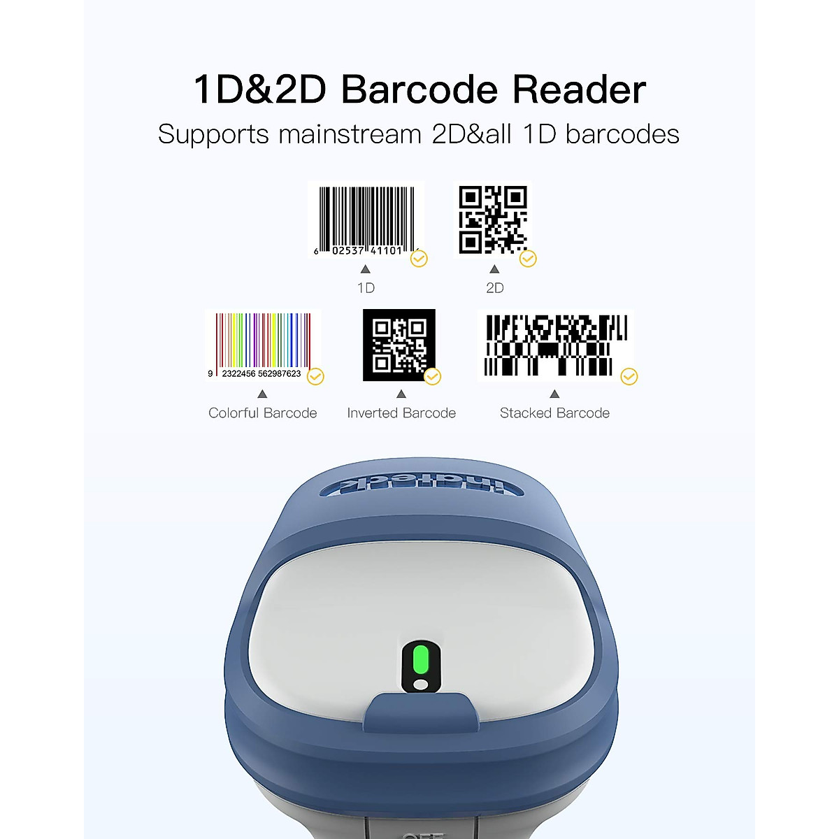 Inateck Bluetooth Barcode Scanner with Charging Base, 2D Wireless, Bundle Product, BCST-73 and BS04001