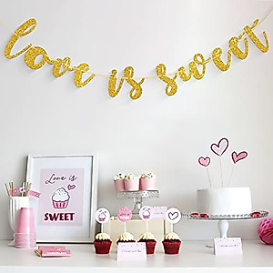 Dalaber Love is Sweet Banner, Gold Glitter Paper Sign for Wedding / Engagement / Anniversary / Bridal Shower Party Supplies, Photo Prop Decorations